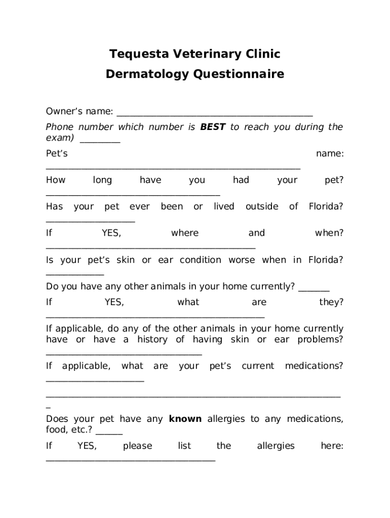Pet Exam - Tequesta Vet Clinic Doc Template | pdfFiller