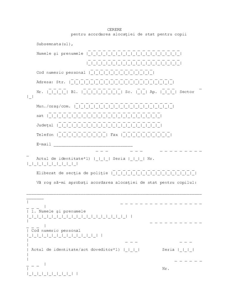 Fillable Online model cerere alocatie pt tineri peste 18 ani.pdf Fax ...