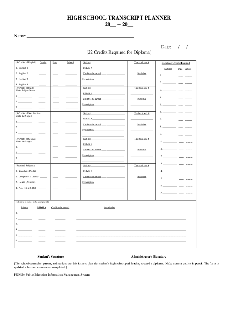 Fillable Online HOMESCHOOL TRANSCRIPT OF HIGH SCHOOL ... Fax Email ...