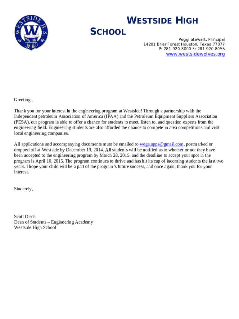 Peggi Stewart - Principal - Westside High School, Houston ... Doc Template | pdfFiller