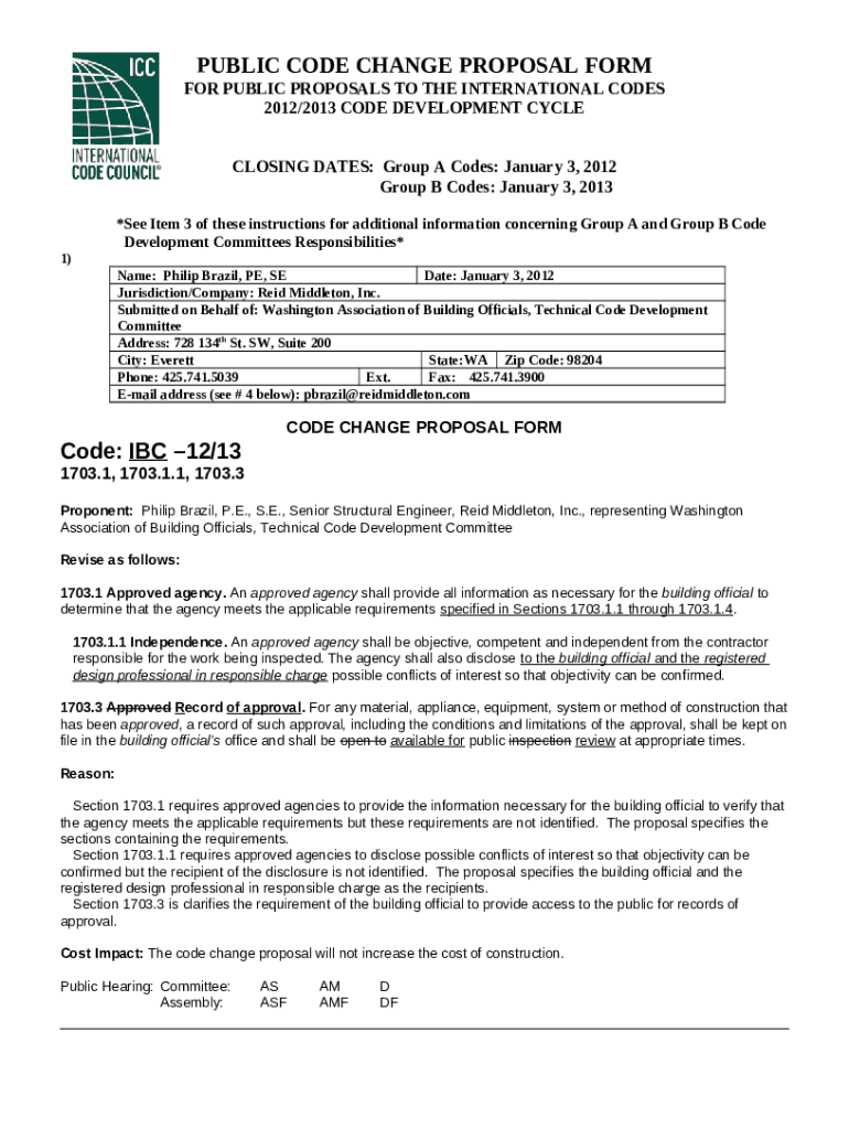 CODE CHANGE PROPOSAL: 2007 - Department of State Doc Template | pdfFiller