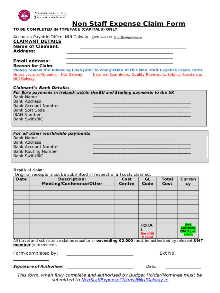 NON-STAFF EXPENSE CLAIM GBP Doc Template | pdfFiller