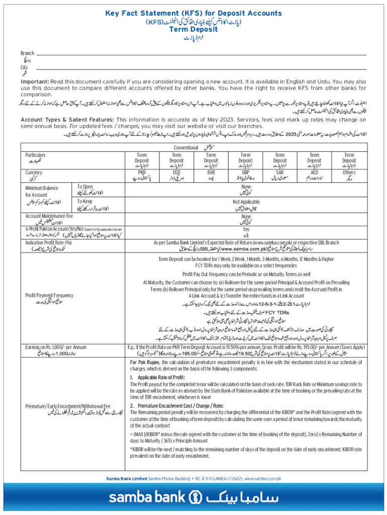 Fillable Online DFS.pdf - Key Fact Statement For Deposit Products ...