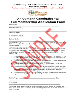 Sample Adult Membership Application Doc Template | pdfFiller