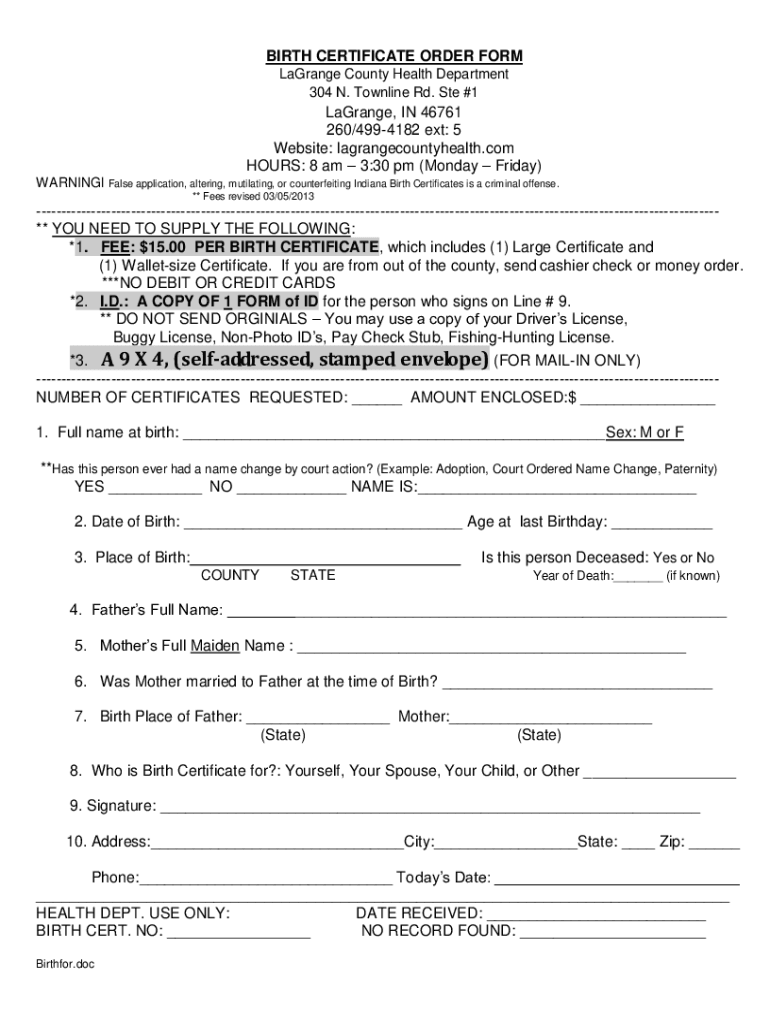 Fillable Online Birth-Certificate-Application-Form. ... Fax Email Print - pdfFiller