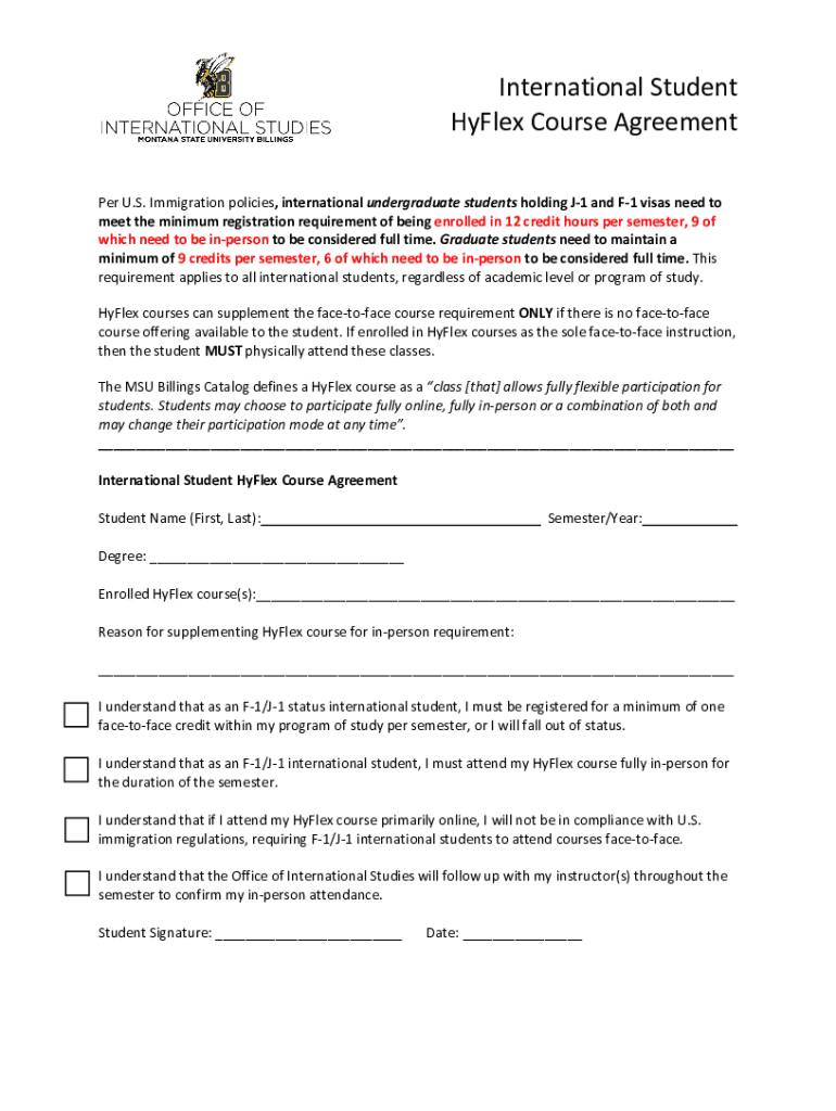 Fillable Online International Student HyFlex Course Agreement Fax Email ...