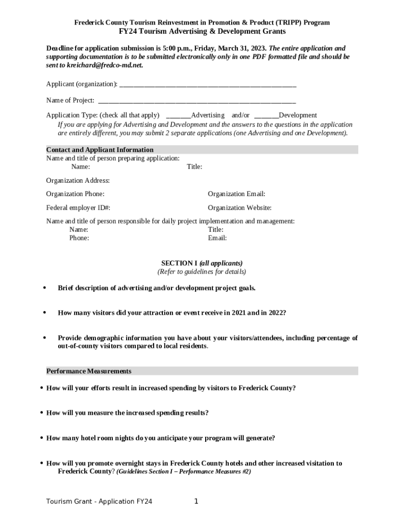 Visit Frederick Announces FY2023 TRIPP Grant Application Doc Template | pdfFiller