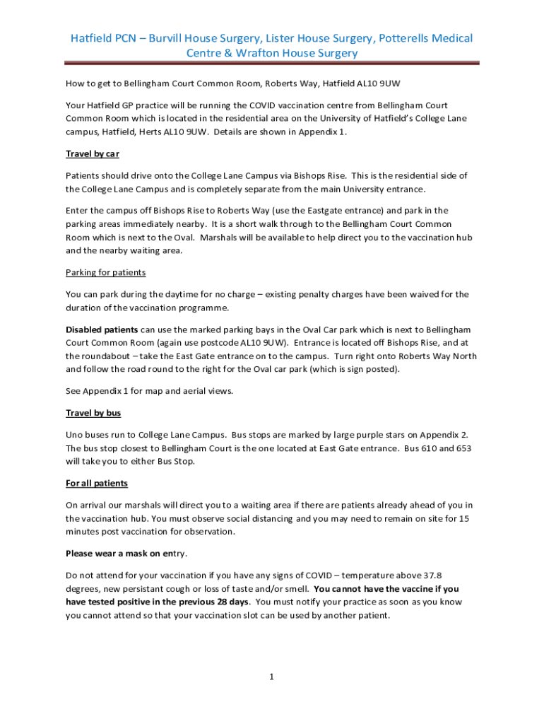 Fillable Online Hatfield PCNBurvill House Surgery, Lister House Surgery, Potterells Medical ...