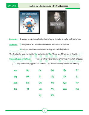 Fillable Online Unit 1 Unit 1 Intro to Grammar & Alphabets Aa Bb Cc Dd ...