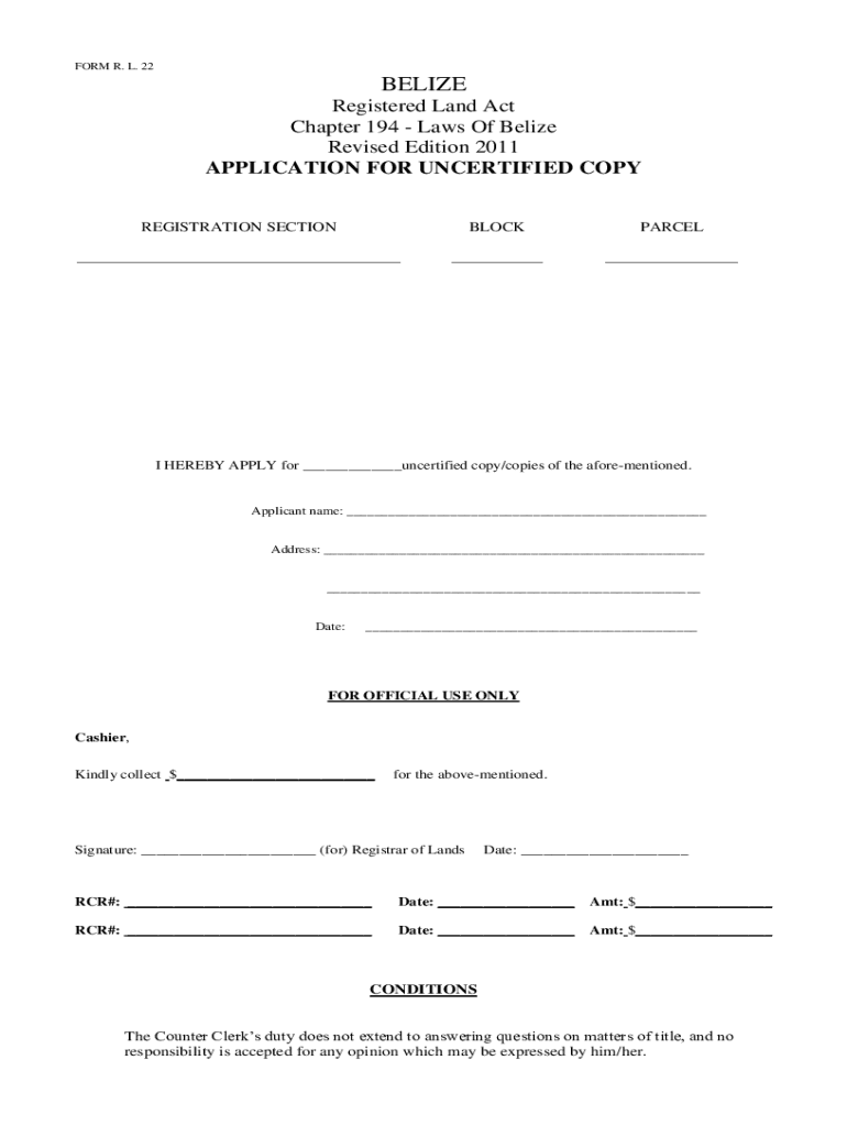 Fillable Online Application for Un-Certified Copy - Ministry of Natural ...