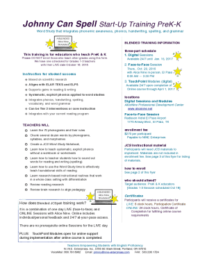 Fillable Online Johnny Can Spell Start-Up Training PreK-K Fax Email ...