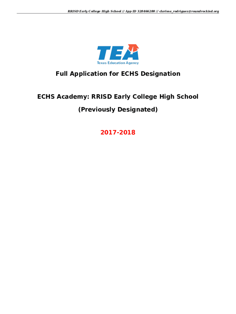 Fillable Online RRISD EARLY COLLEGE HS - ECHS Renewal Application ...
