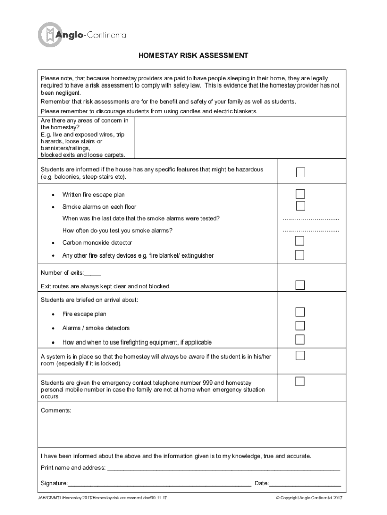 Fillable Online Fire Risk Assessment and Gas Safety for Homestay ...