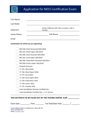 Application for MOS Certification Exam Doc Template | pdfFiller