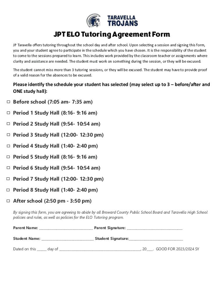 Fillable Online JPT ELO Tutoring Agreement Form Fax Email Print - pdfFiller