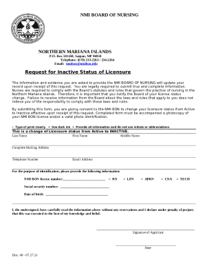 Request for Inactive Status of Licensure Doc Template | pdfFiller