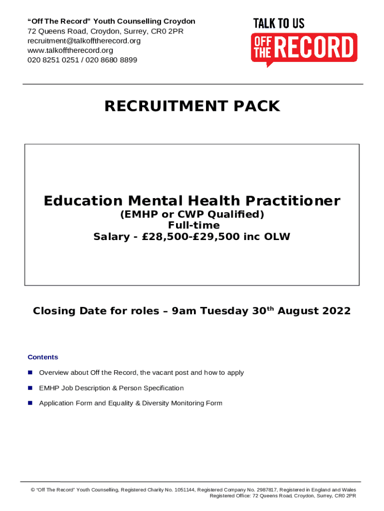 Mental Health Practitioner - Mental Health in Schools Team Doc Template ...