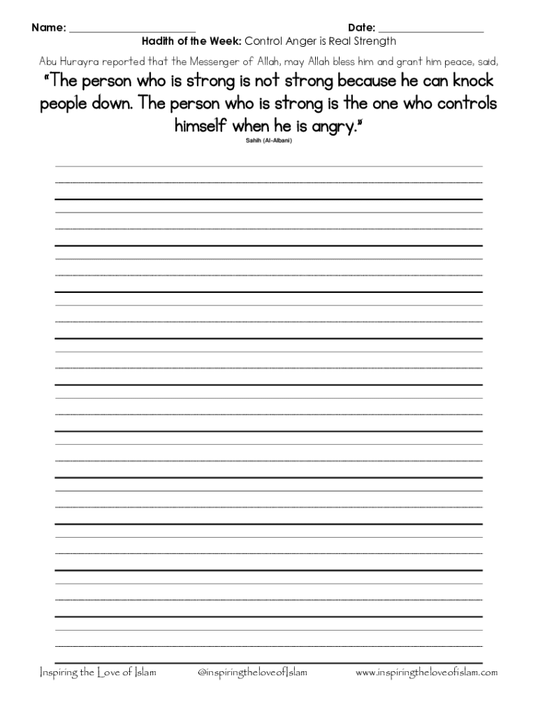 Fillable Online Hadith on Anger: Truly strong control themselves when ...