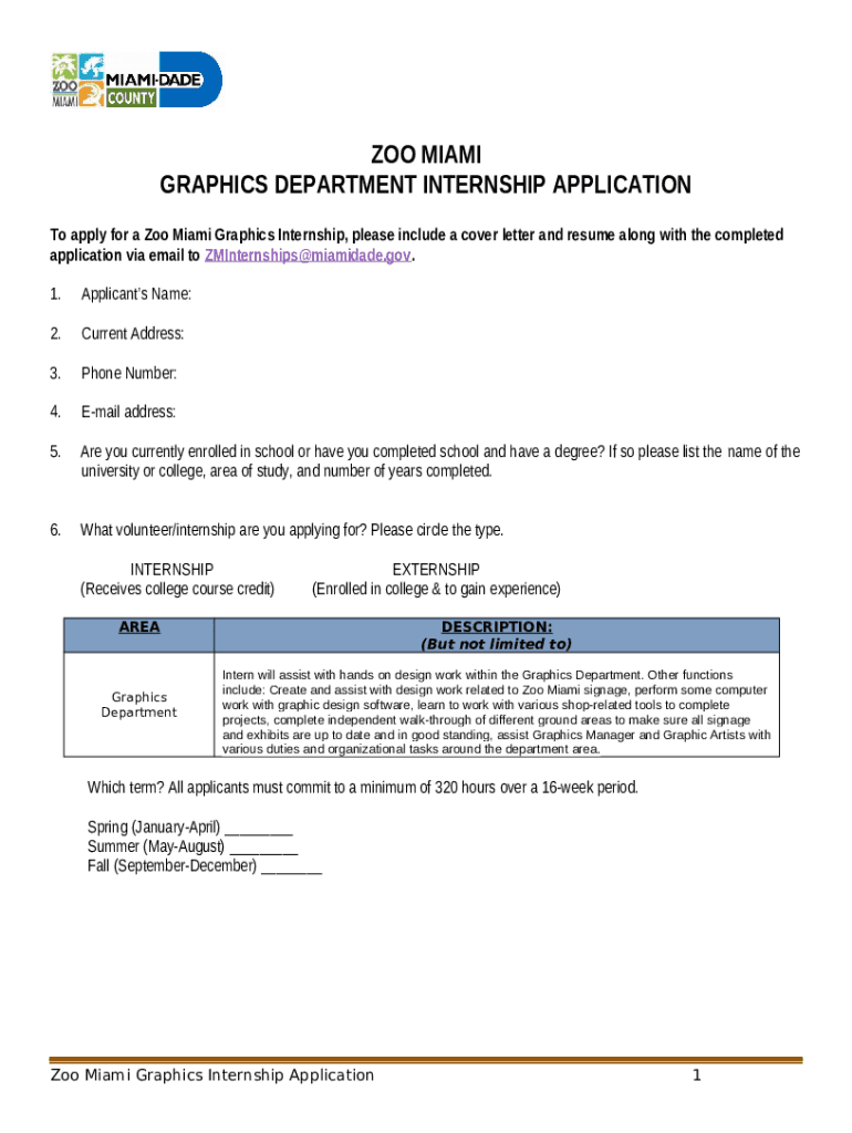 zoo miami graphics department internship application Doc Template ...