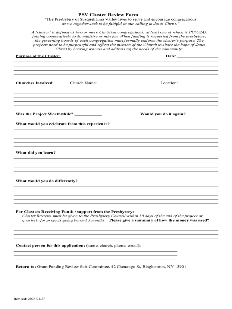 Fillable Online PSV Cluster Review Form Fax Email Print - pdfFiller