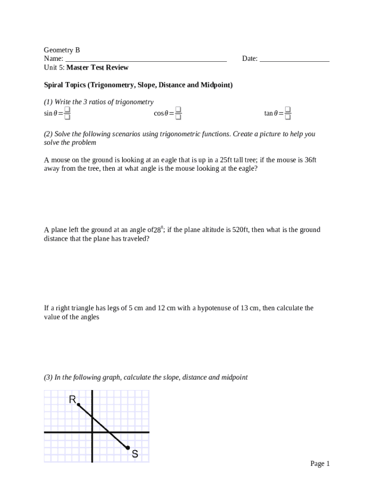 Unit 5: Trigonometry Geometry Doc Template | pdfFiller