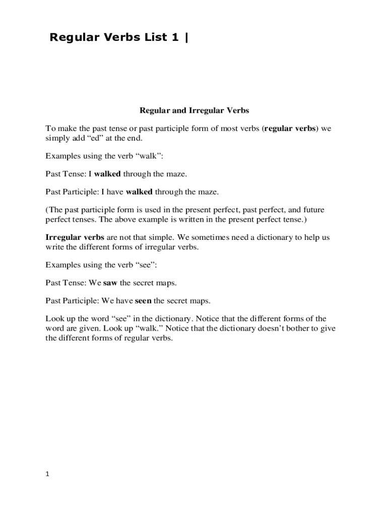 Fillable Online What Is a Regular Verb?List, Examples & Definition Fax ...