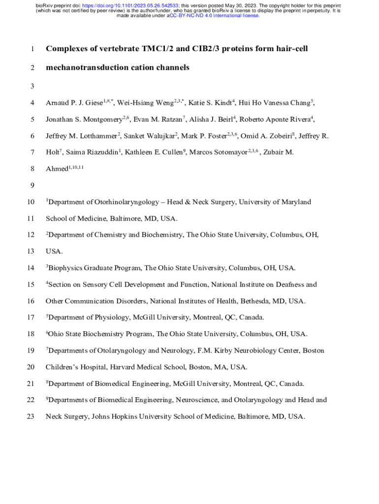 Fillable Online Complexes of vertebrate TMC1/2 and CIB2/3 proteins form hair-cell ...