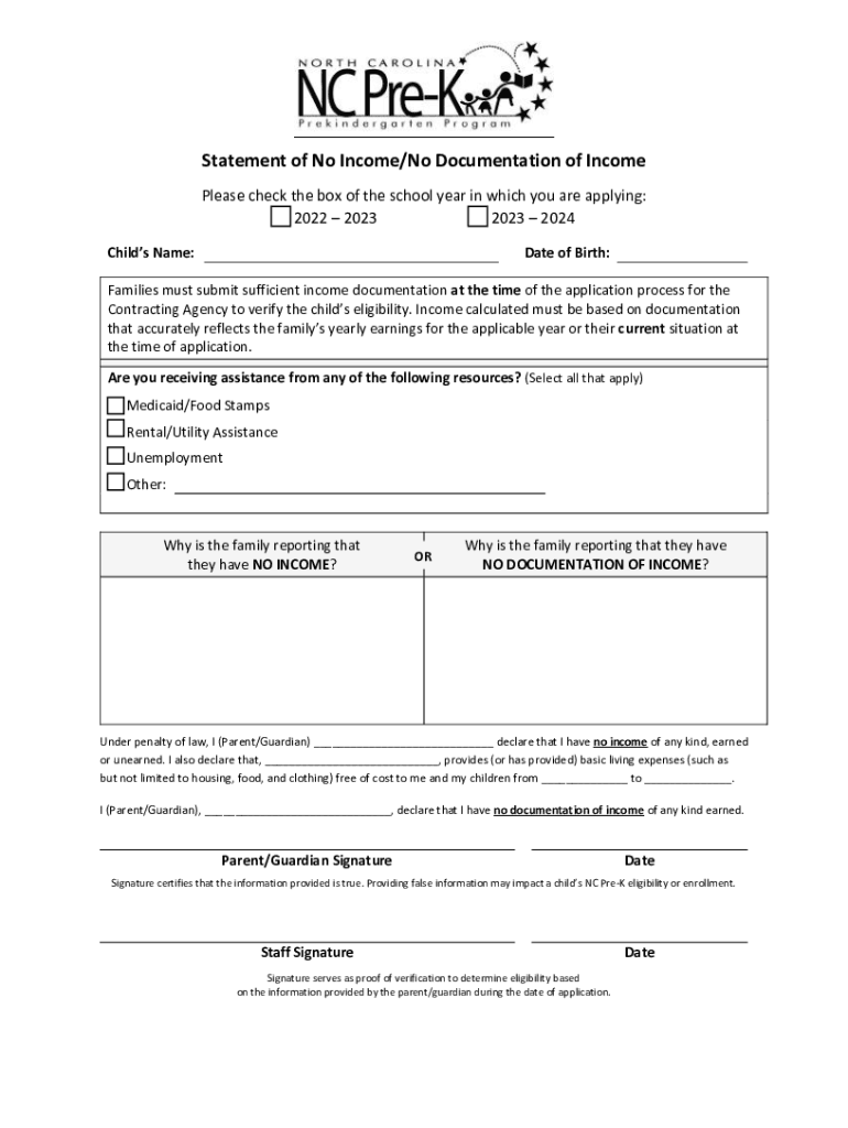 Fillable Online Statement of No Income/No Documentation of Income Fax ...