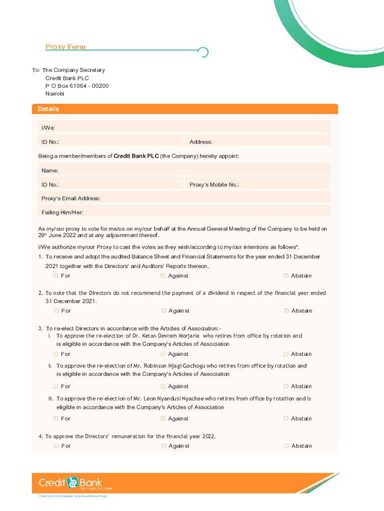 Fillable Online Proxy Form for Annual Report Fax Email Print - pdfFiller