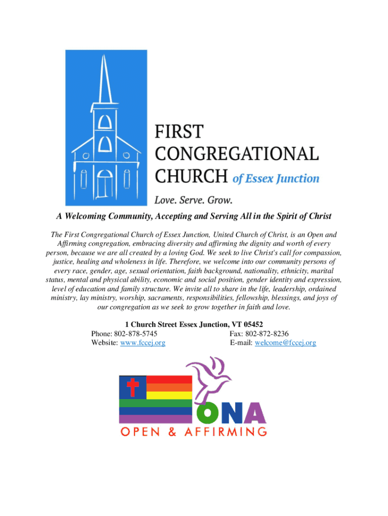 Fillable Online A Welcoming Community, Accepting and Serving All in the ...