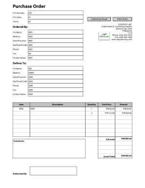 Fillable Online Purchase Order - Aleson Shipping Lines Fax Email Print - pdfFiller
