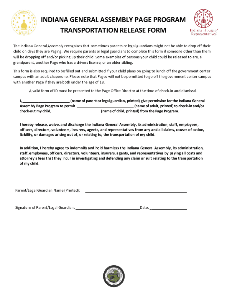 Fillable Online INDIANA GENERAL ASSEMBLY PAGE PROGRAM ... Fax Email ...