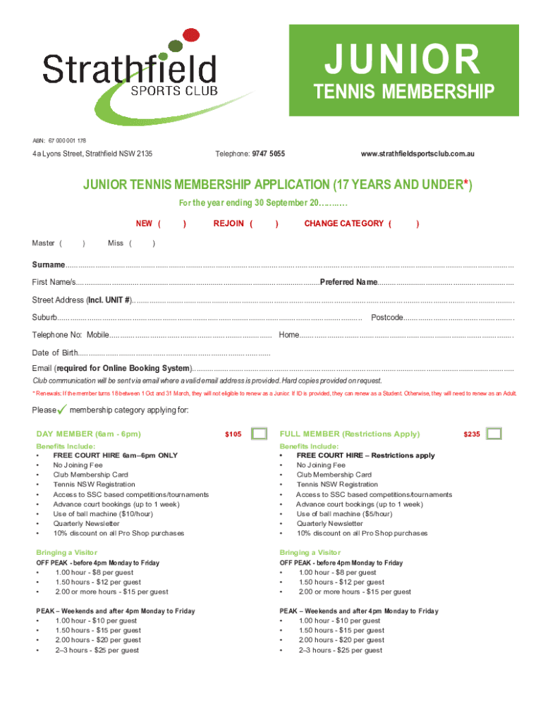 Fillable Online junior - tennis membership Fax Email Print - pdfFiller