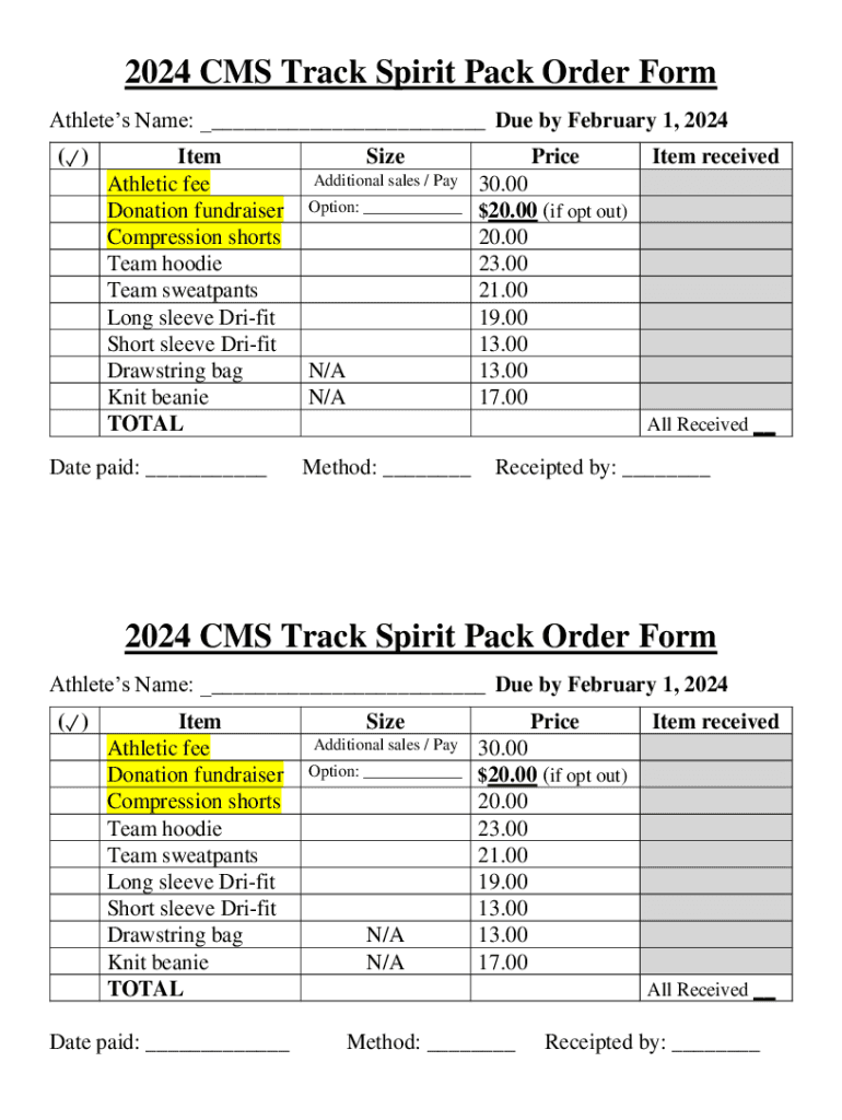 Fillable Online 2024 CMS Track Spirit Pack Order Form Fax Email Print ...