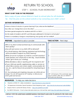 Fillable Online Return to School Worksheet 1 School PlanTNSTEP Fax ...