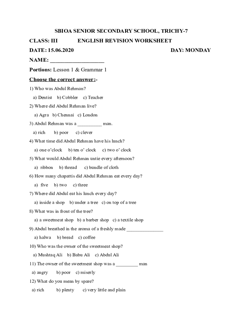 Fillable Online III ENGLISH REVISION WORKSHEET DATE: 15.06.2020 ... Fax Email Print - pdfFiller