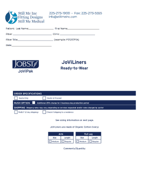 Fillable Online JOVIPAK RTW JOVILINERS ORDER FORM - Still Me Inc Fax ...