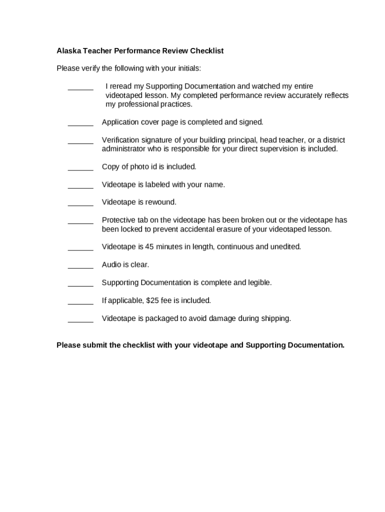 Alaska Teacher Perance Review Checklist Doc Template | pdfFiller