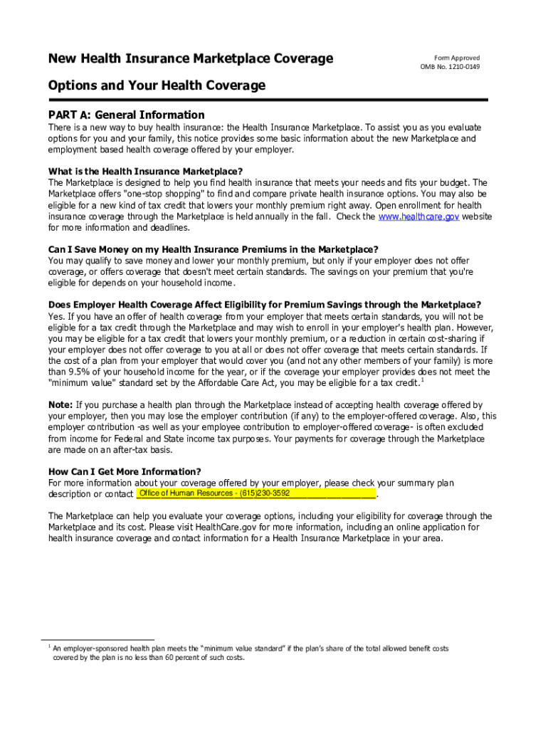 Fillable Online Affordable Care Act (ACA) Health Insurance Market Place ...