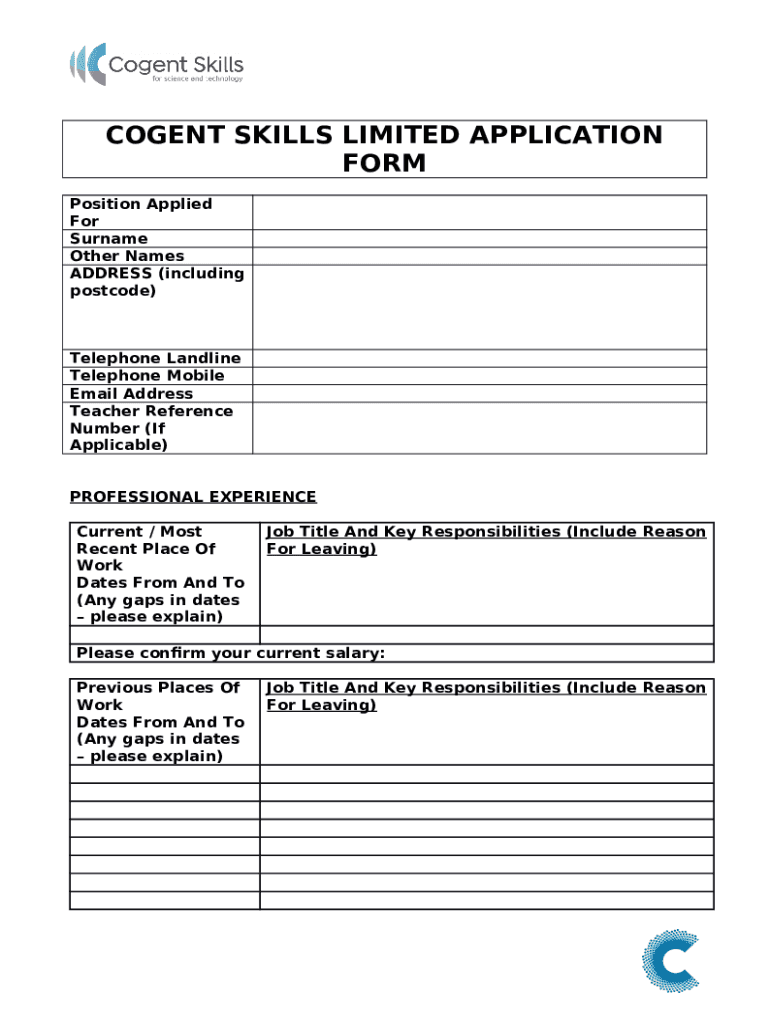 cogent skills limited application Doc Template | pdfFiller