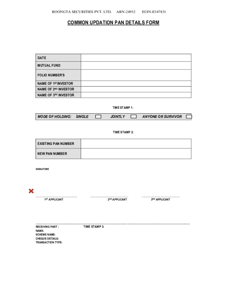 Fillable Online PAN based Email Id / Mobile No. Updation Form Fax Email ...