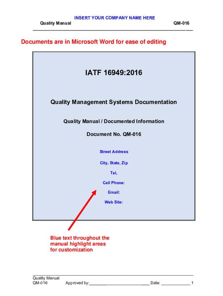 Fillable Online Quality Manual Template Created in MS Word - Easy and ...