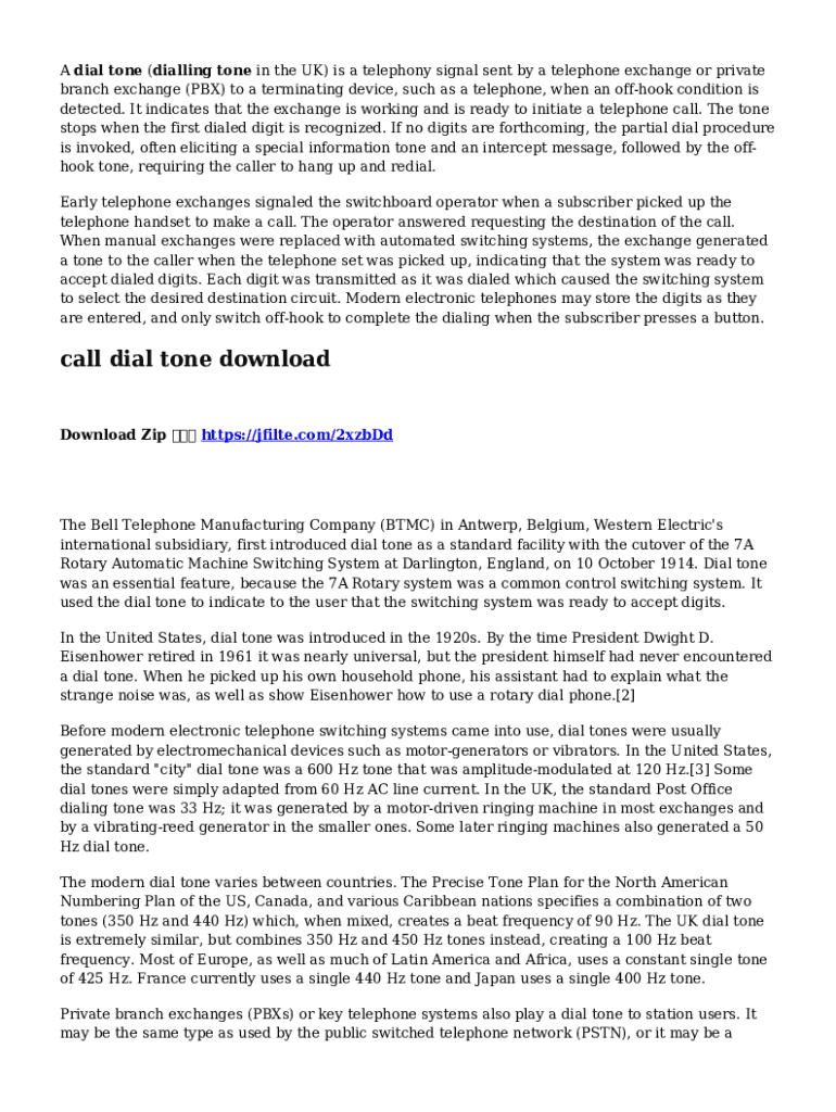 Fillable Online What was the frequency of the early dial tone in ...