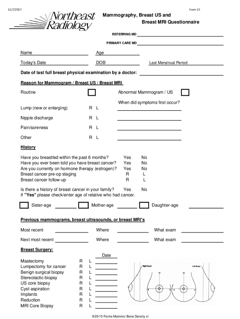 Fillable Online 15 Mammography, Breast US & MRI Questionnaire DUPLEX 9 ...