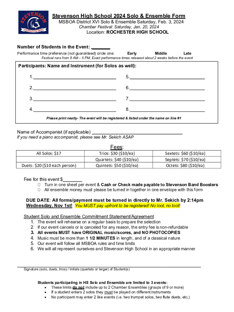 Fillable Online Stevenson HS Solo & Ensemble Form Fax Email Print ...