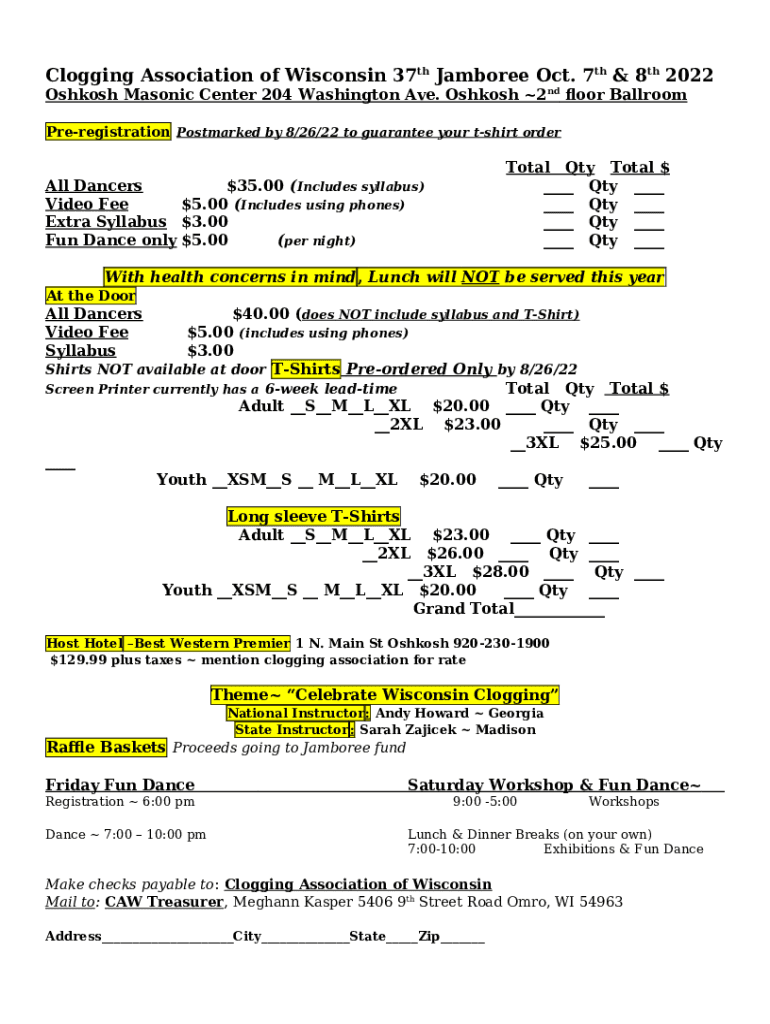 Clogging Association of Wisconsin Annual Jamboree Doc Template | pdfFiller