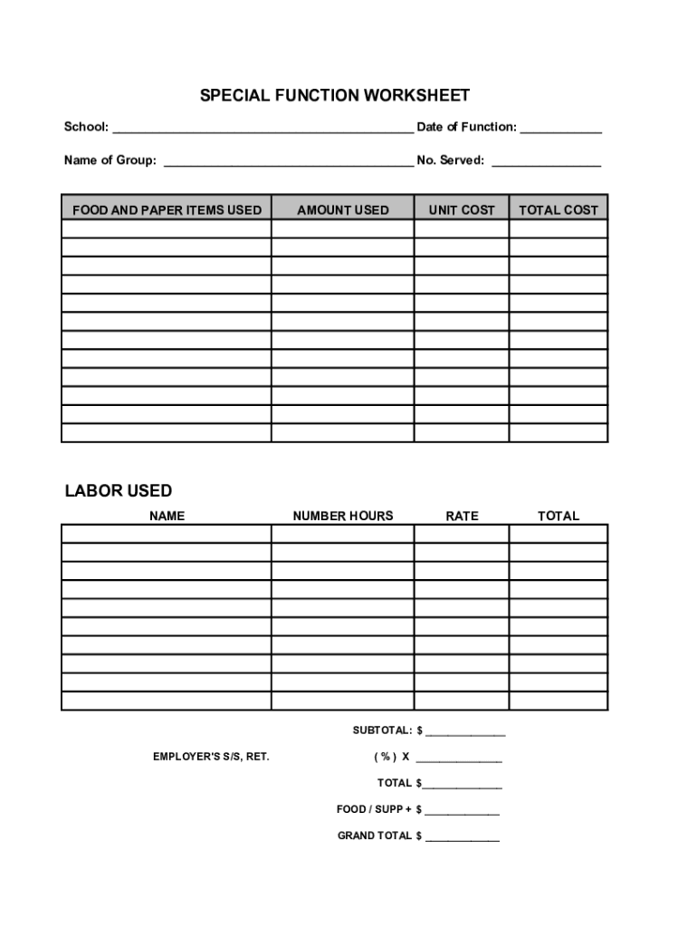 Fillable Online Special Function Worksheet Fax Email Print - pdfFiller