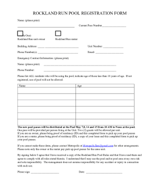 Fillable Online ROCKLAND RUN POOL REGISTRATION FORM Fax Email Print ...