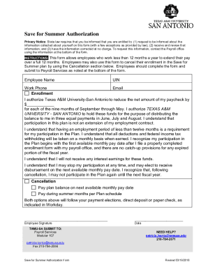 Fillable Online Save for Summer Authorization Form. Save for Summer ...