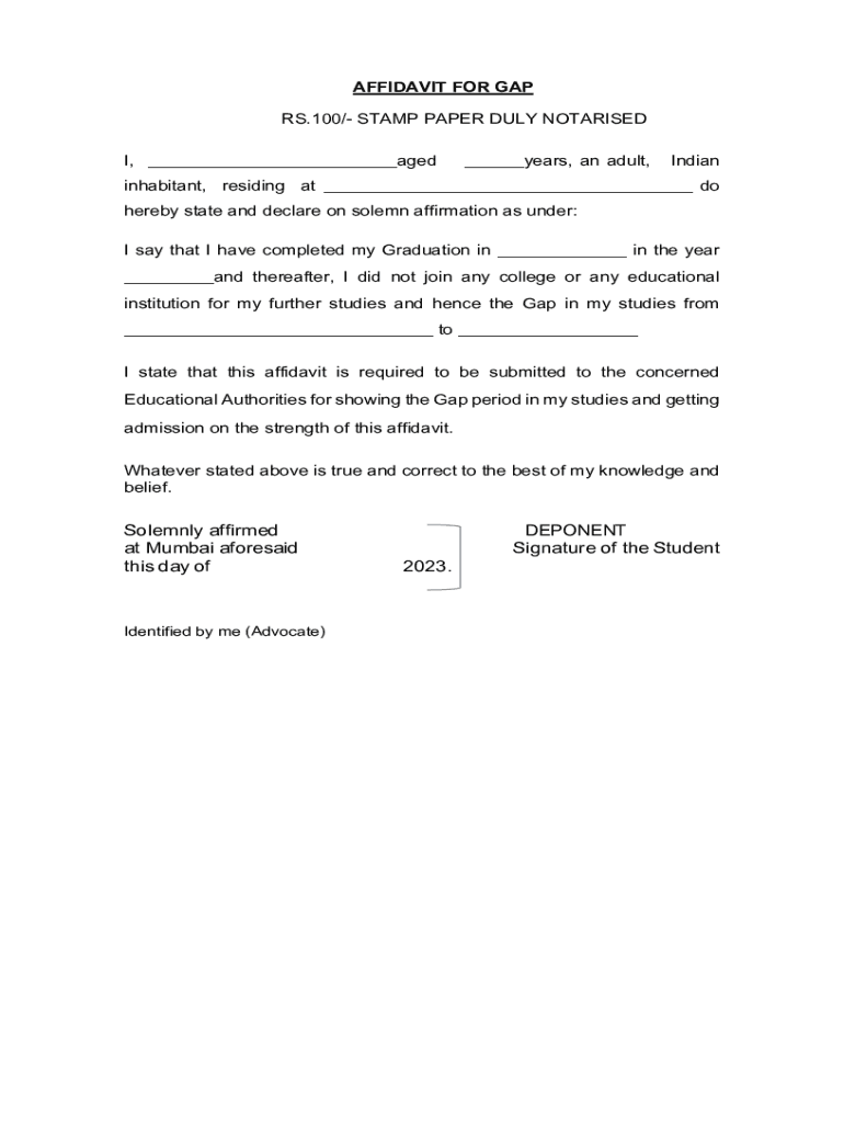 Fillable Online Format of Gap CertificatePDFAffidavitNotary Public Fax ...